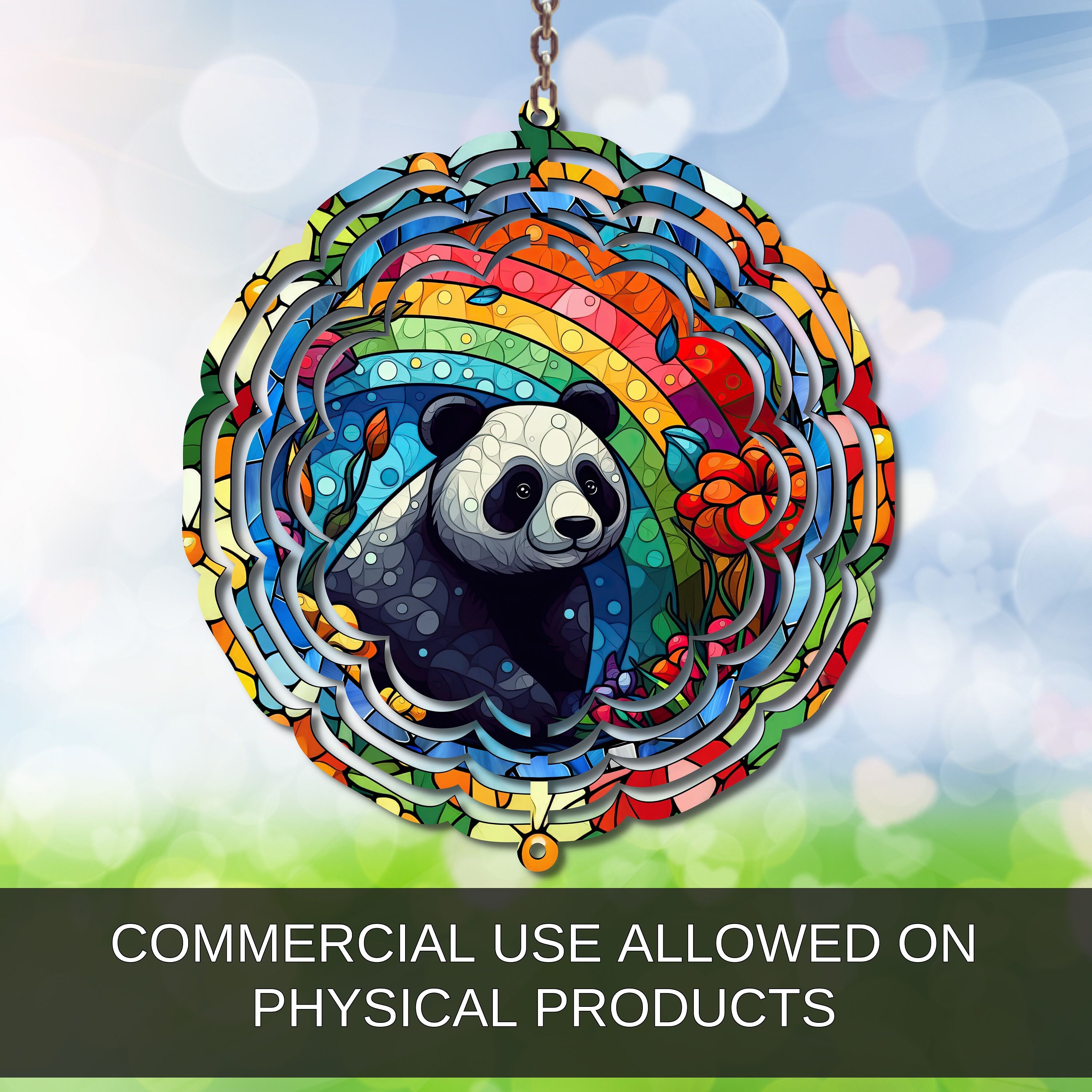 Panda Wind Spinner PNG - Colorful Rainbow Stained Glass Sublimation ...