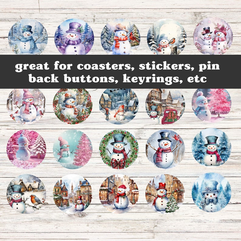 Snowman Car Coaster PNG Bundle - Set of 20 Christmas Winter Round Phone ...