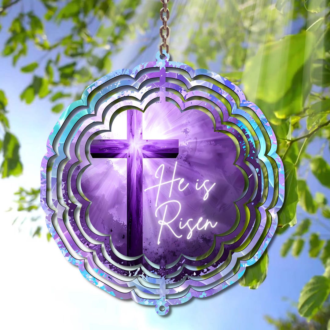 Christian Easter Wind Spinner PNG - He is Risen Cross Sublimation ...