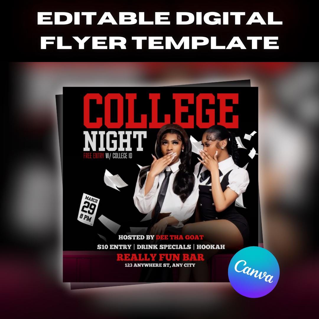 Editable Digital Flyer Party Club Canva Template College Night Edition ...