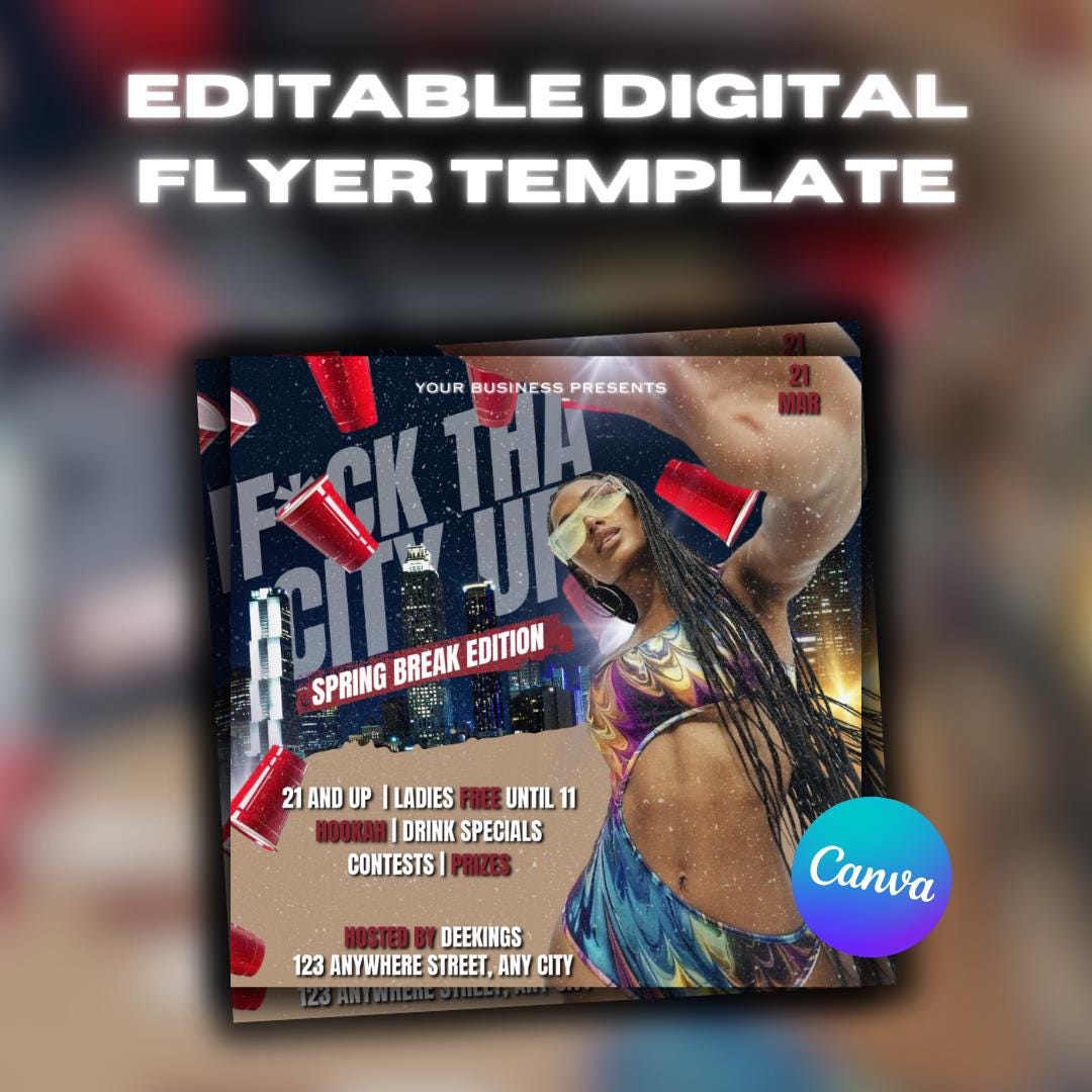 Editable Digital Flyer Party Club Canva Template F*ck Tha City up ...