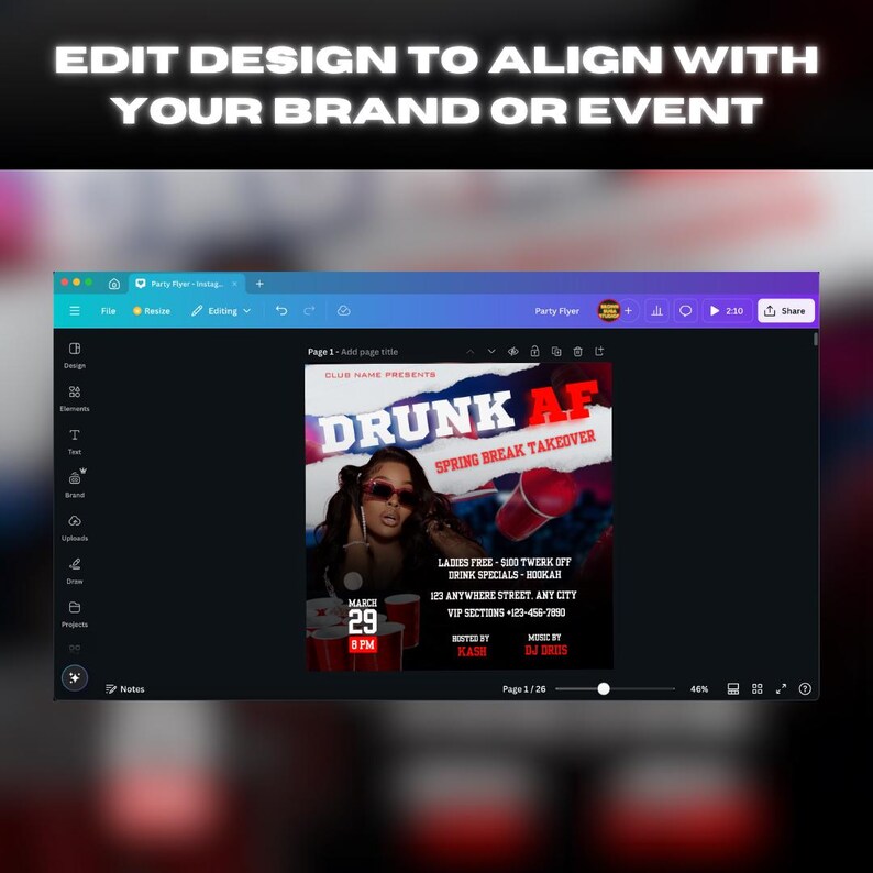 Editable Digital Spring Break Canva Template Party Flyer Club Drunk AF ...
