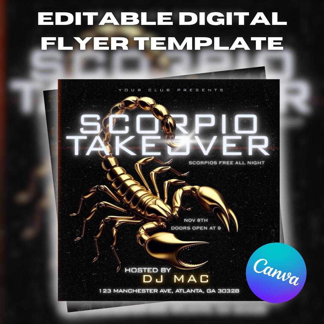 Scorpio Takeover Editable Digital Flyer Canva Template for Promoters ...