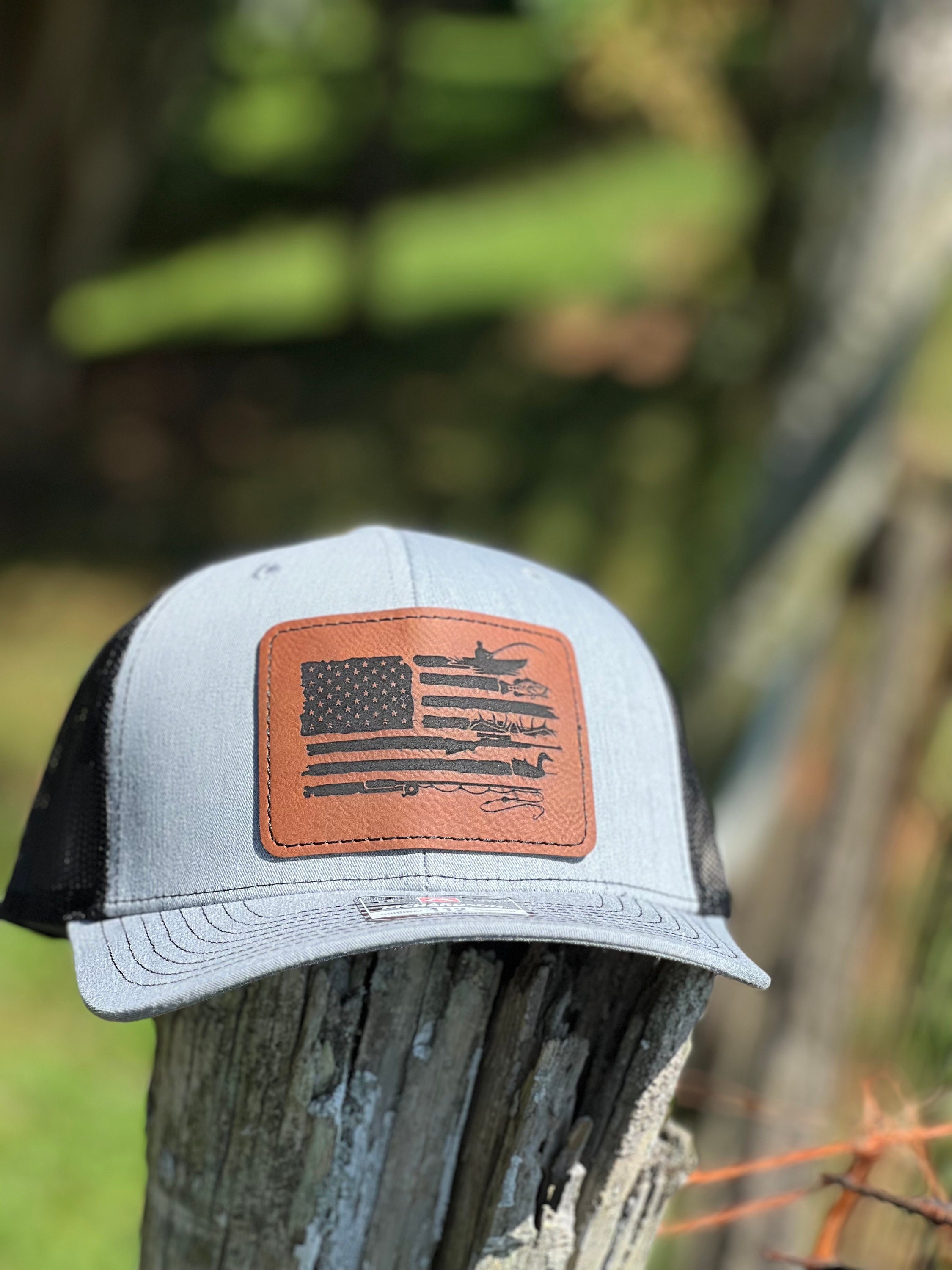 Hunting Duck Hunting Fishing American Flag Leather Patch Hat - Etsy