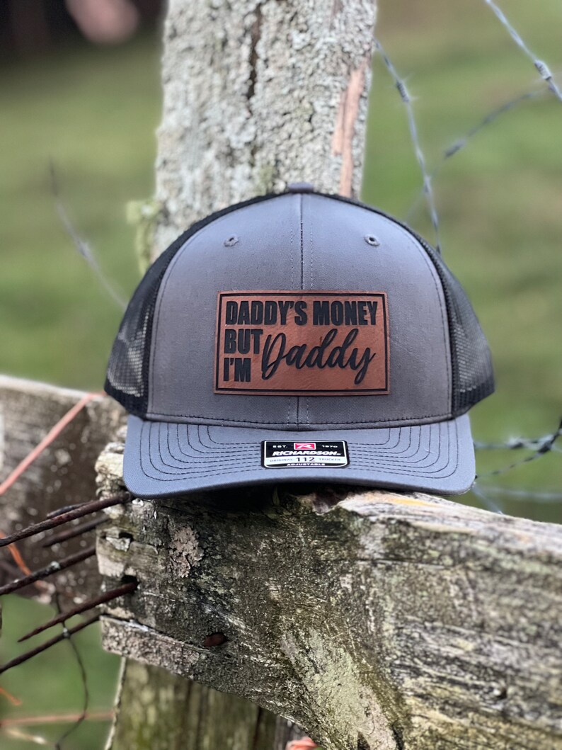 Charcoal Black Daddys Money but Im Daddy Leather Patch Hat Richardson ...