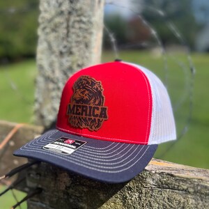 Patriotic American, Bald Eagle With Bandana and Mullet, Leather Patch Hat, Merica, Richardson ...