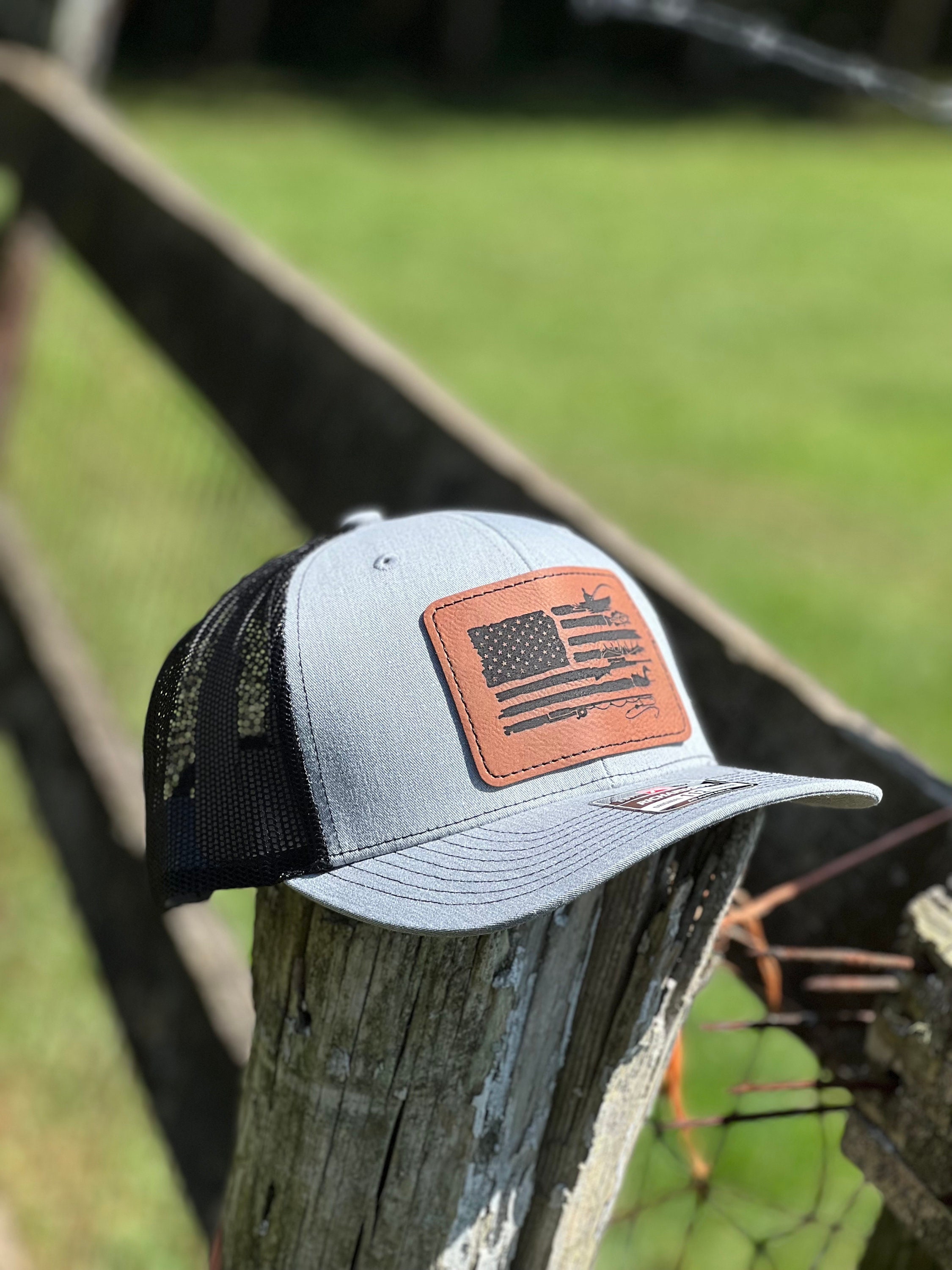 Hunting Duck Hunting Fishing American Flag Leather Patch Hat - Etsy