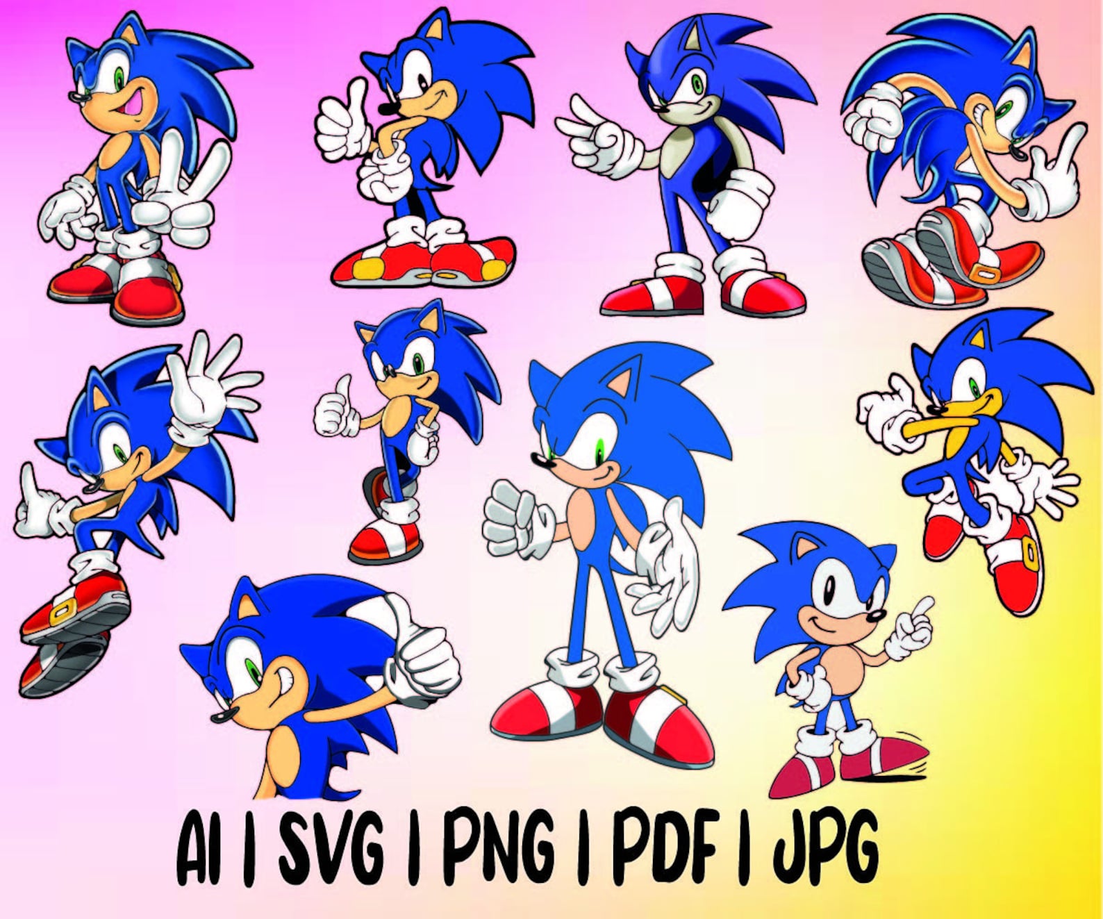 Sonic the Hedgehog Colored Silhouette Bundle Svg Png - Etsy