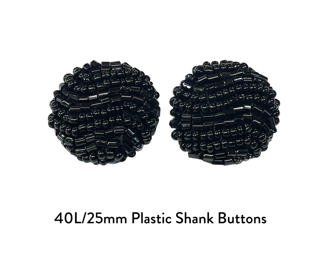40l/25mm Big Plastic & Farbic Black Beads Shank Buttons Unique Fashion ...