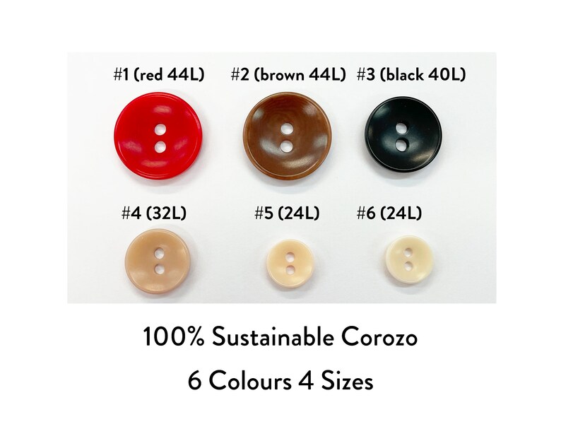 Set 6 Natural Fibre 2 Holes Corozo Buttons, Tagua Nut Buttons Collection, 100% Sustainable ...