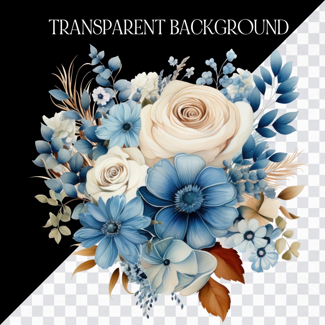 20 Blue Boho Flowers Clipart, Boho Floral Clipart,commercial Use ...