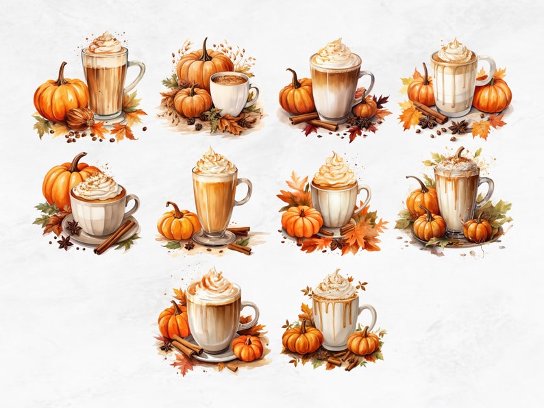 34 Pumpkin Spice Latte Clipart, Commercial Use Clipart, Transparent PNG ...