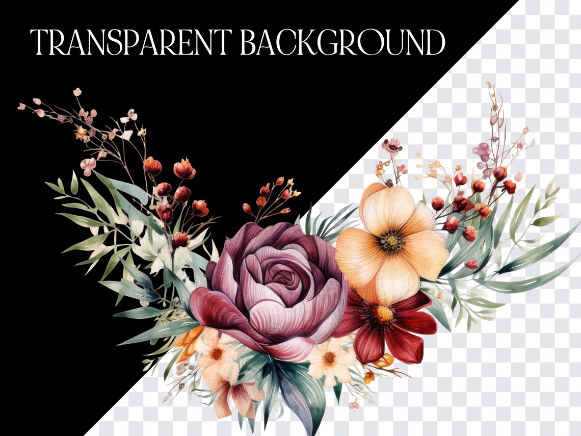 13 Burgundy Flowers Clipart Floral Clipart Corners Page - Etsy