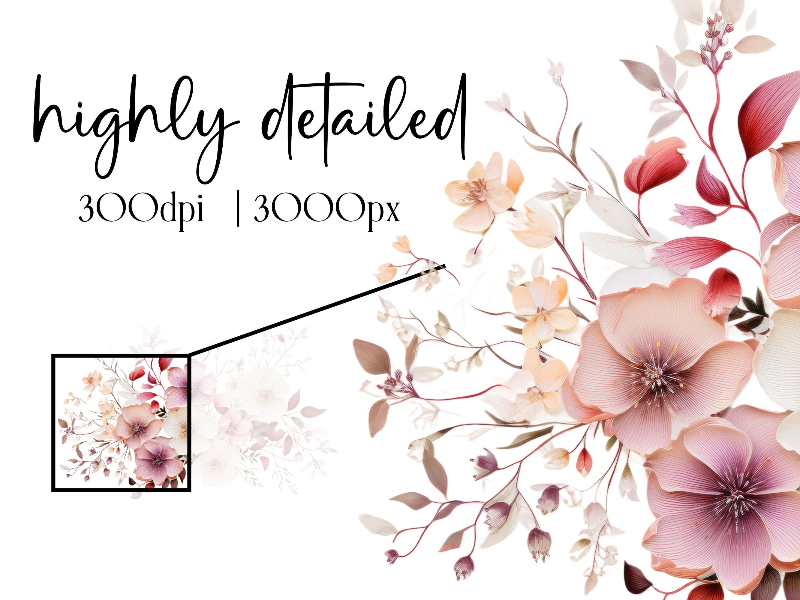 30 Dainty Pink Flowers Clipart, Commercial Use Clipart, Transparent PNG ...
