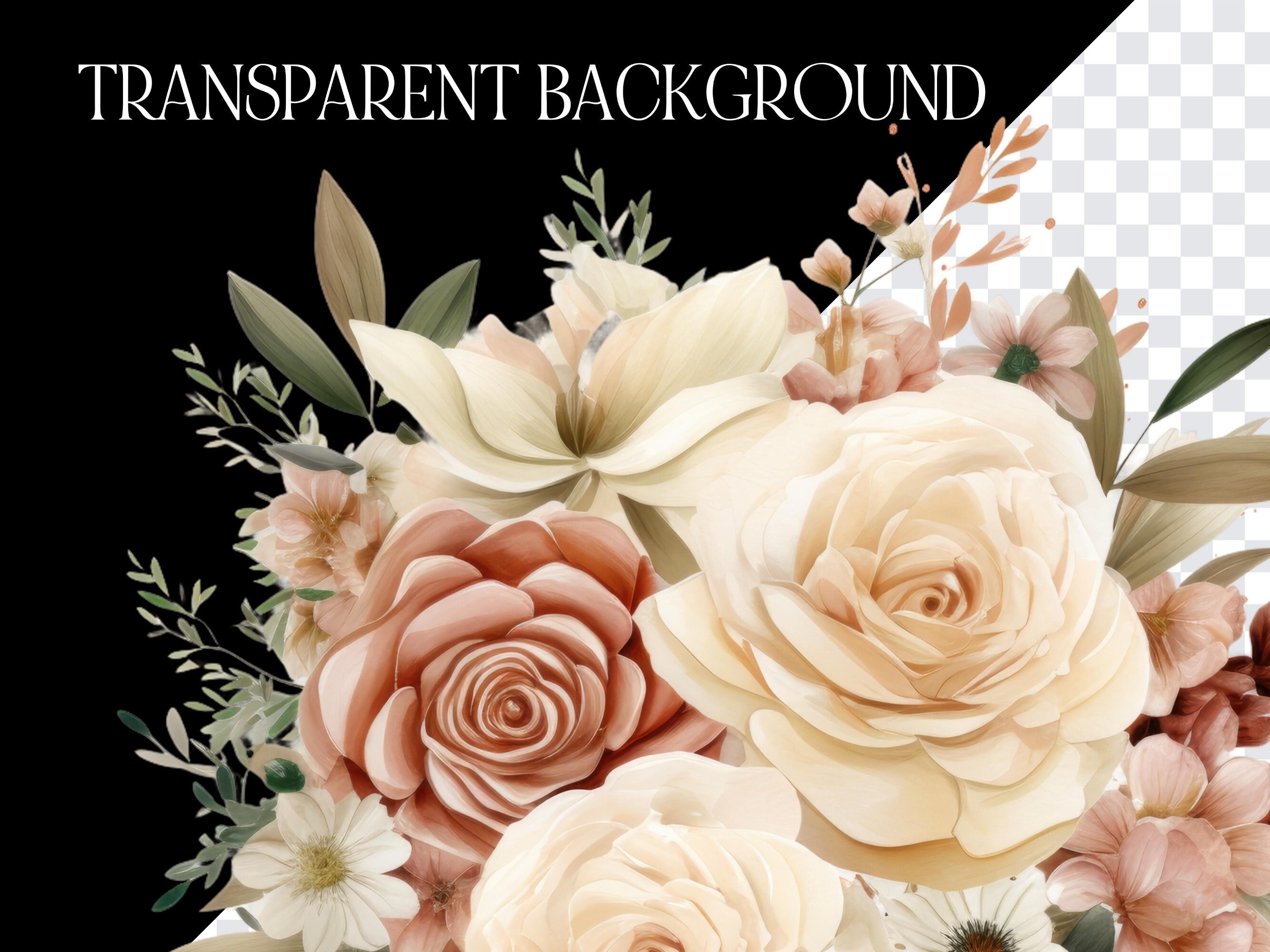 17 Champagne Flowers Clipart, Floral Watercolor Wedding Clipart ...