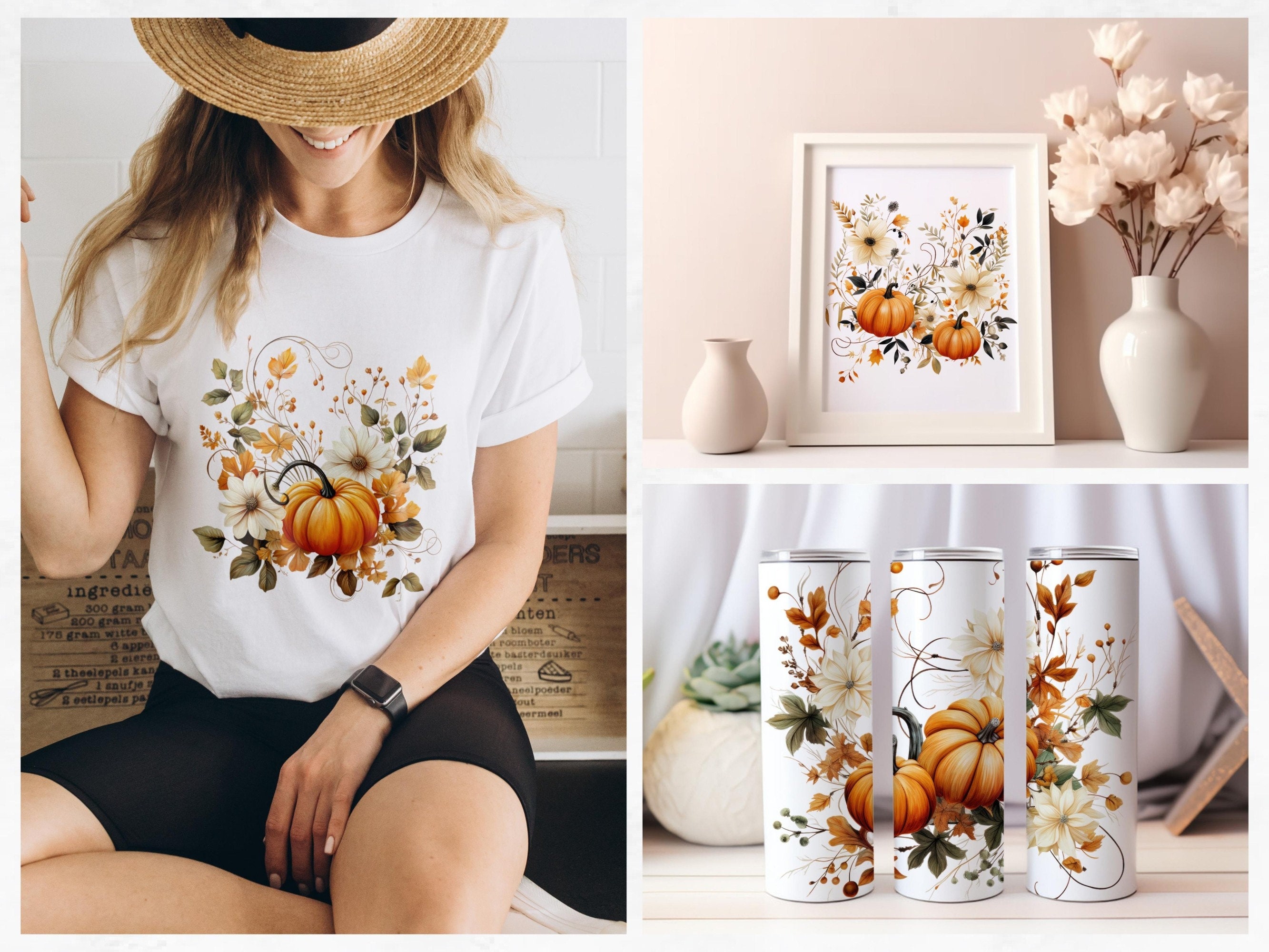 31 Pumpkin and Vines Fall Clipart, Commercial Use Clipart, Transparent ...