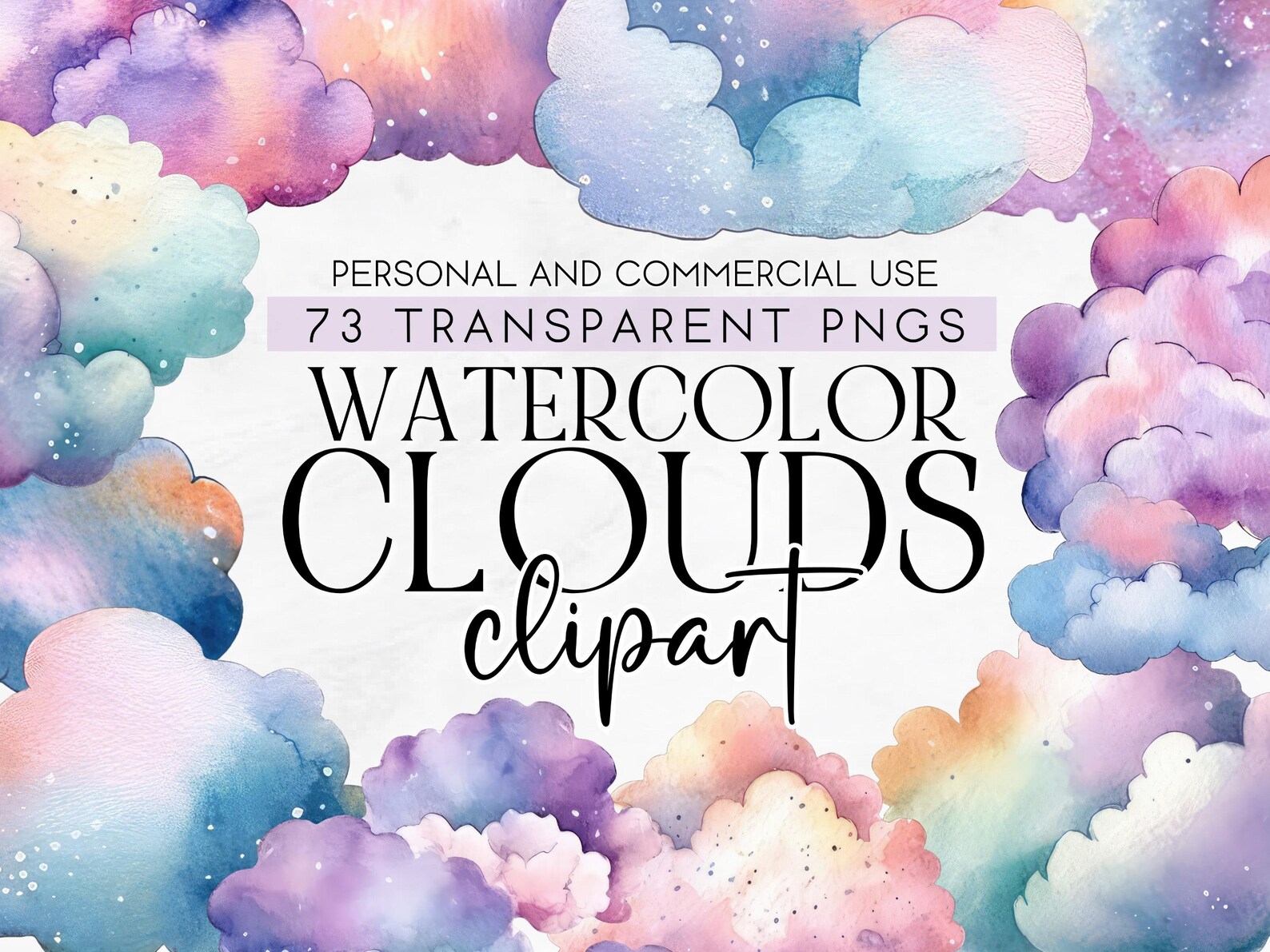 73 Watercolor Clouds Clipart, Commercial Use Clipart, Transparent PNG ...
