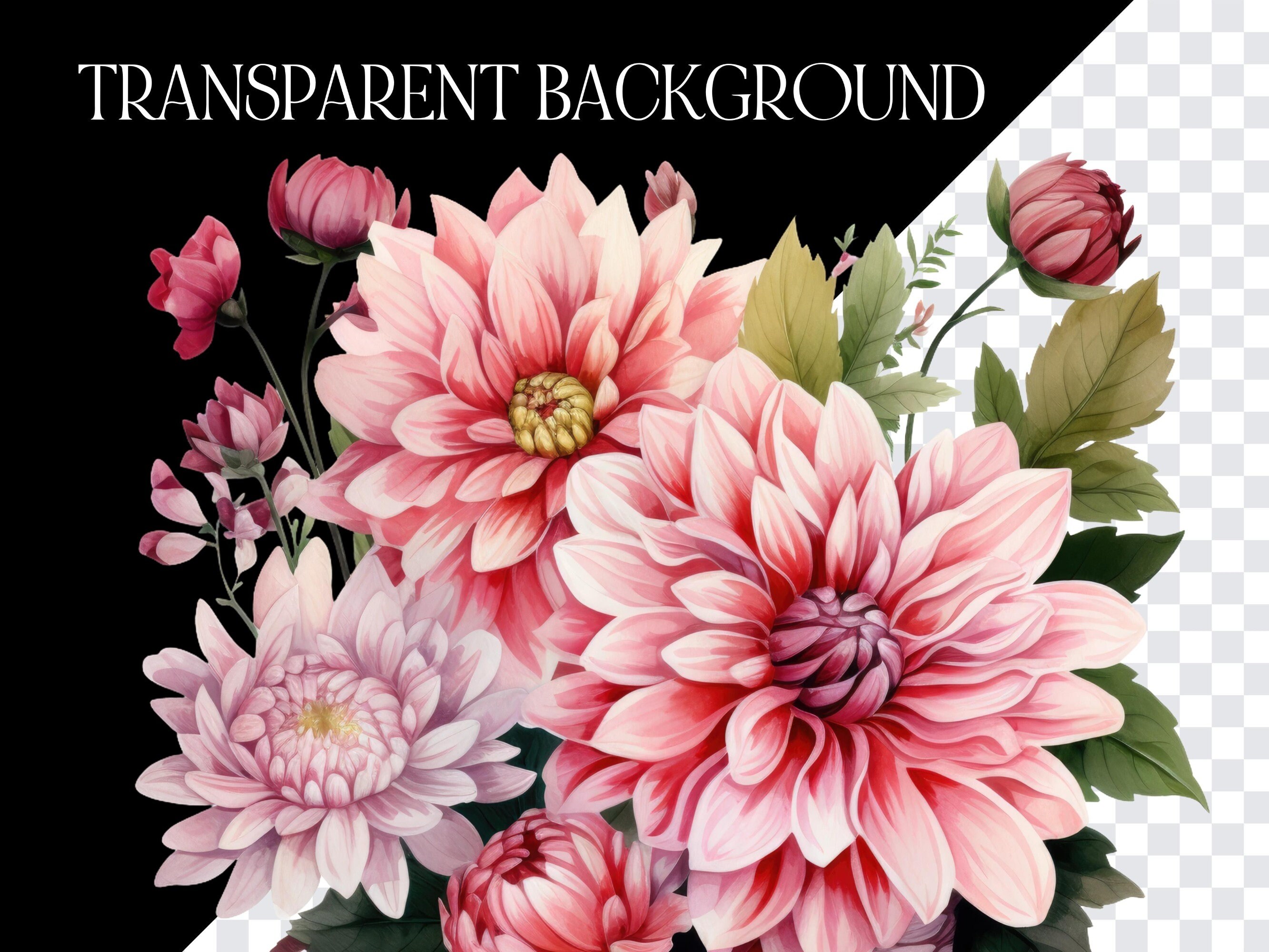 16 Pink Dahlia Flowers Clipart Wedding Clipart Wedding - Etsy