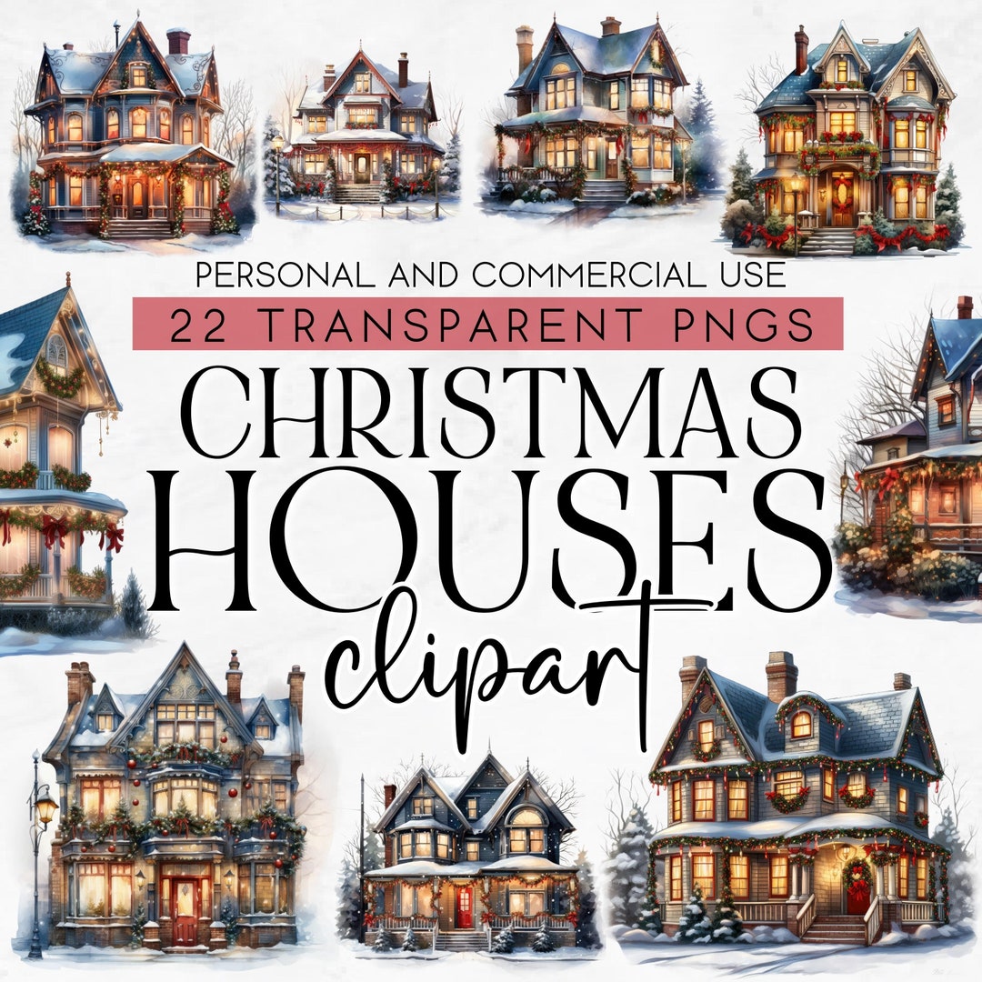 22 Watercolor Christmas House Clipart, Cozy Christmas Clipart ...