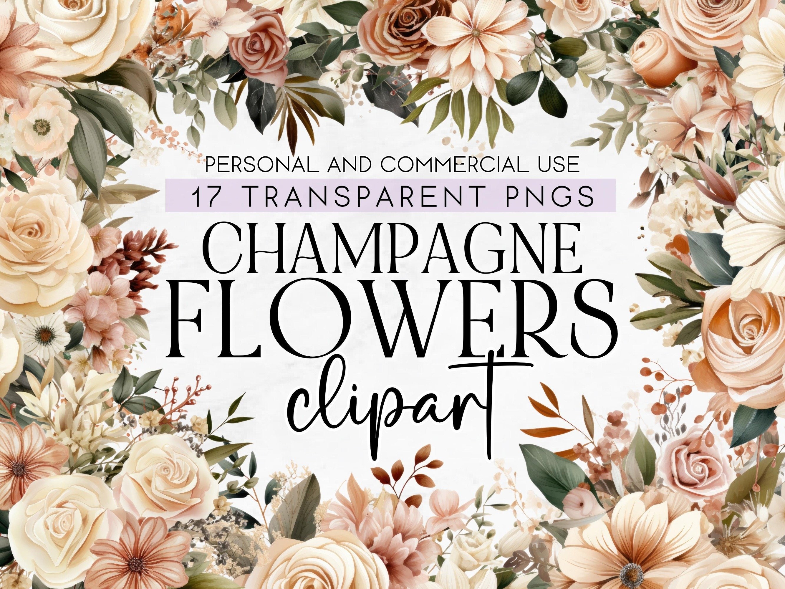 17 Champagne Flowers Clipart, Floral Watercolor Wedding Clipart ...