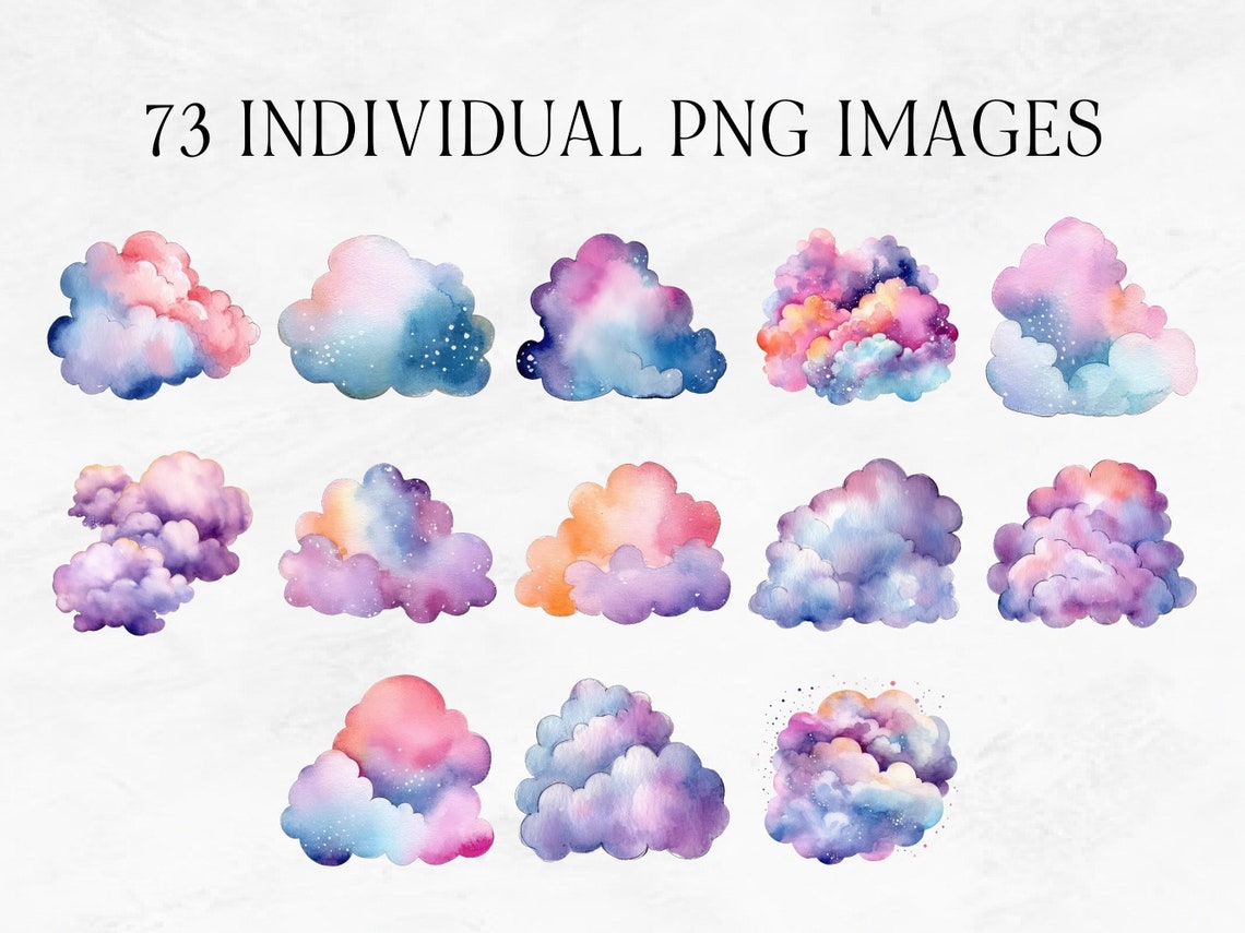 73 Watercolor Clouds Clipart, Commercial Use Clipart, Transparent PNG ...