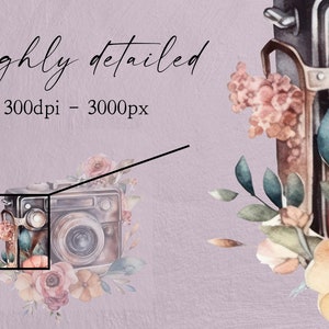 Vintage Camera Florals Clipart Watercolor Vintage Camera Clipart ...