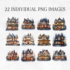 22 Watercolor Christmas House Clipart, Cozy Christmas Clipart ...