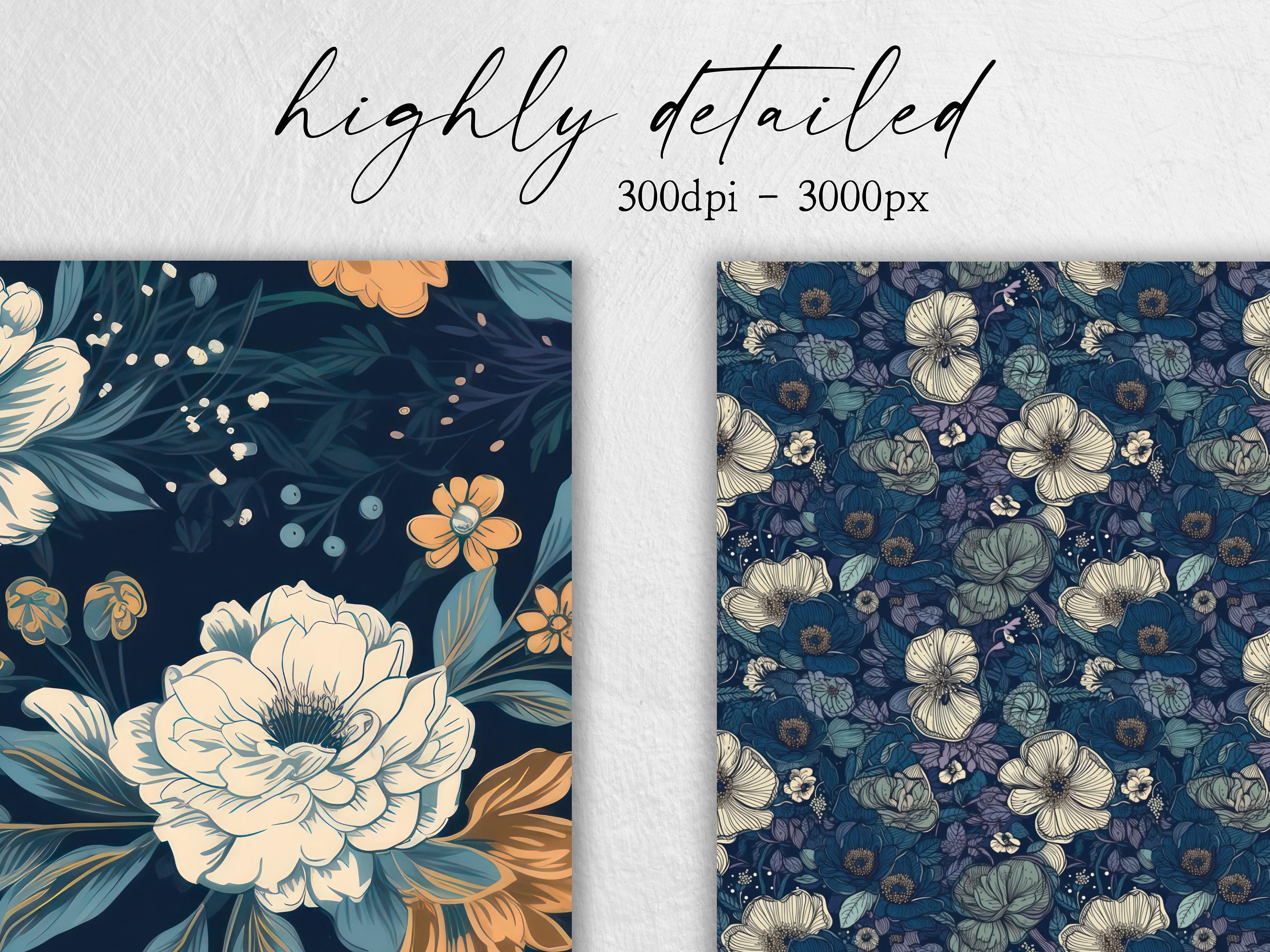 Navy Floral Digital Paper | Commercial Use Digital Paper | Digital ...