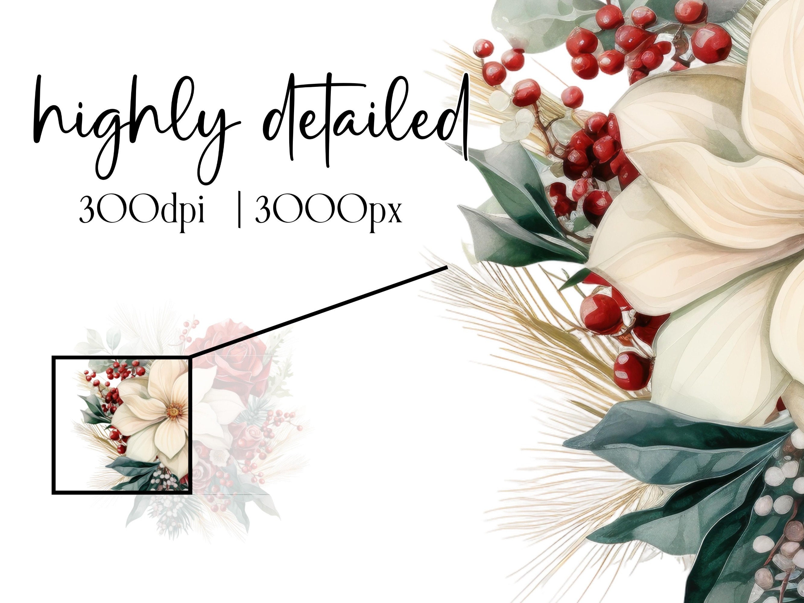 55 Christmas Flowers Clipart Bundle, Commercial Use Clipart ...