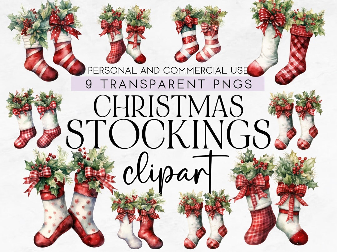 9 Christmas Stockings Clipart, Commercial Use Clipart, Transparent PNG ...