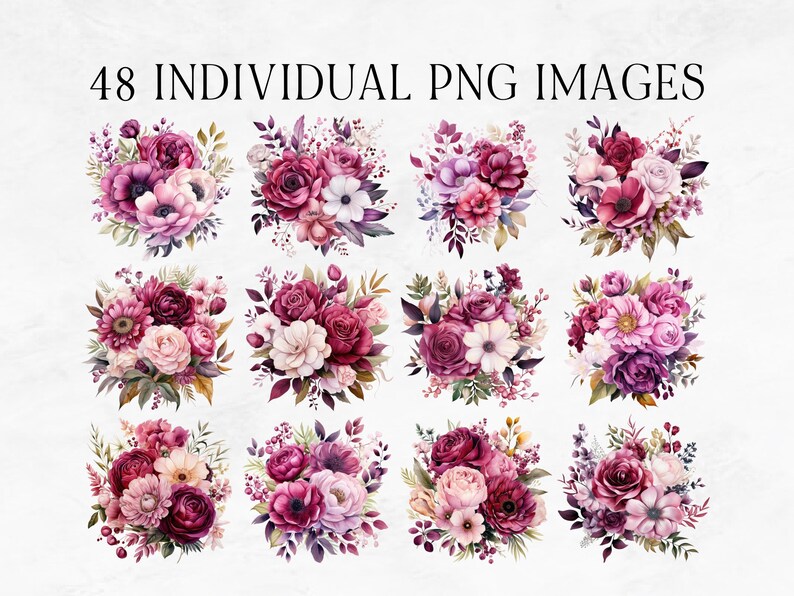 48 Magenta Flowers Clipart, Wedding Clipart, Wedding Flowers ...