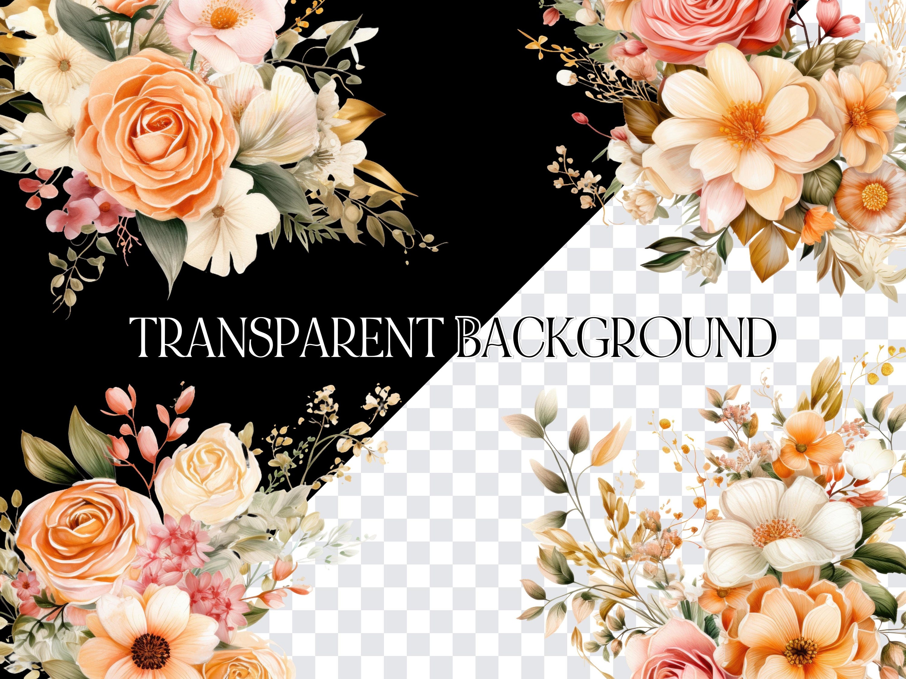 20 Peach Rose Clipart, Peach Wedding Flowers Clipart, Commercial Use ...