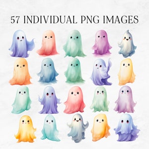 57 Watercolor Pastel Ghost Clipart, Cute Halloween Ghost Clipart ...