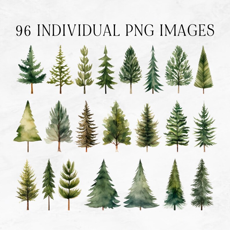 96 Watercolor Christmas Tree Clipart, Minimalist Christmas Tree Clipart ...