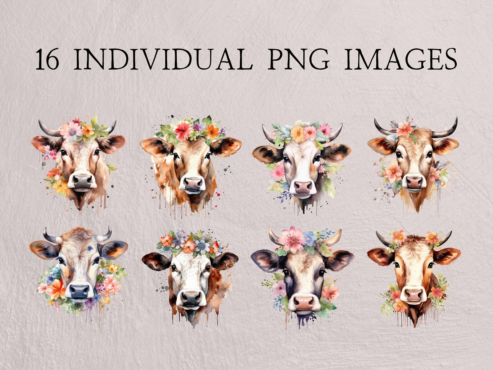 Cow Watercolor Clipart | Watercolor Cow and Flower Bundle Clipart | Cow ...