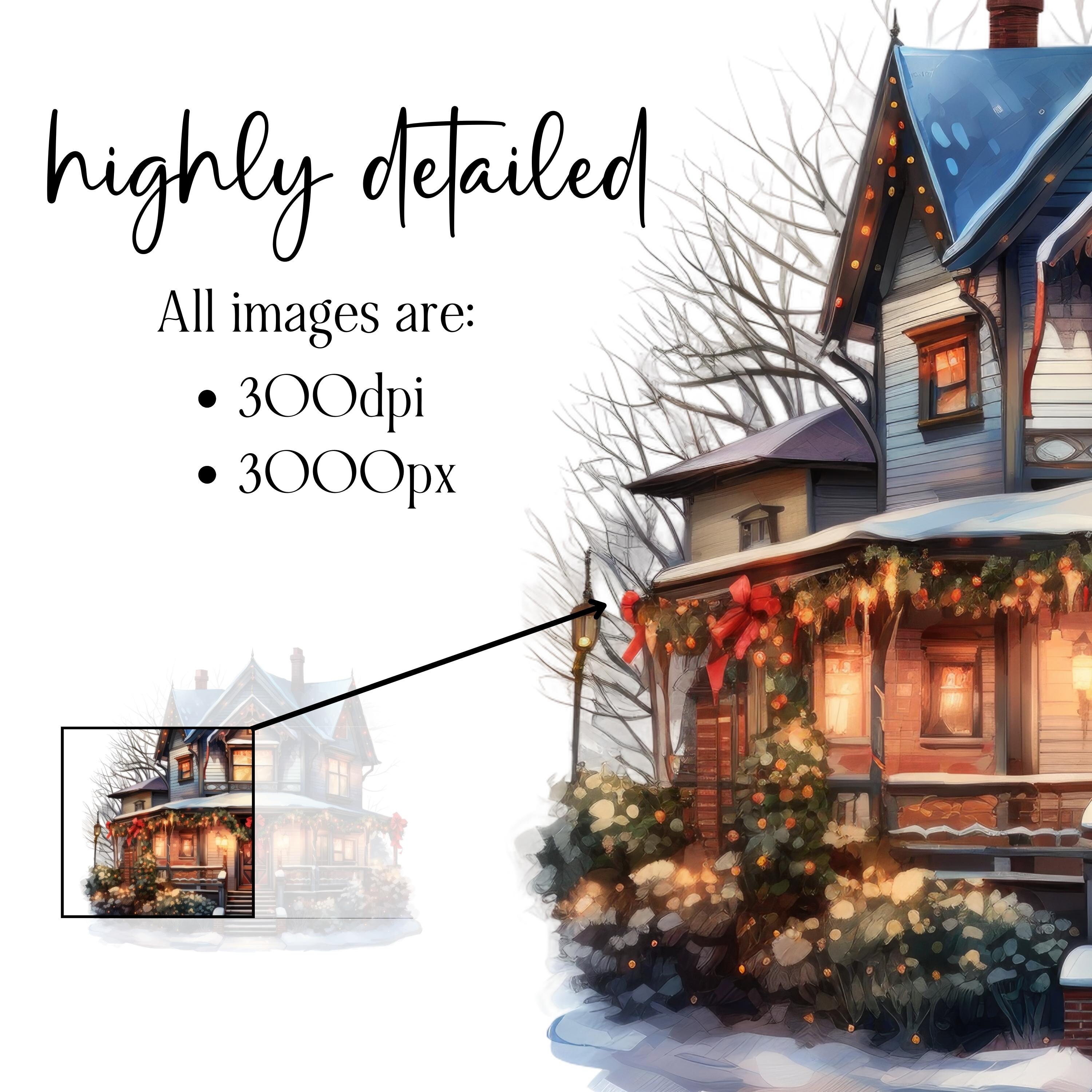 22 Watercolor Christmas House Clipart, Cozy Christmas Clipart ...