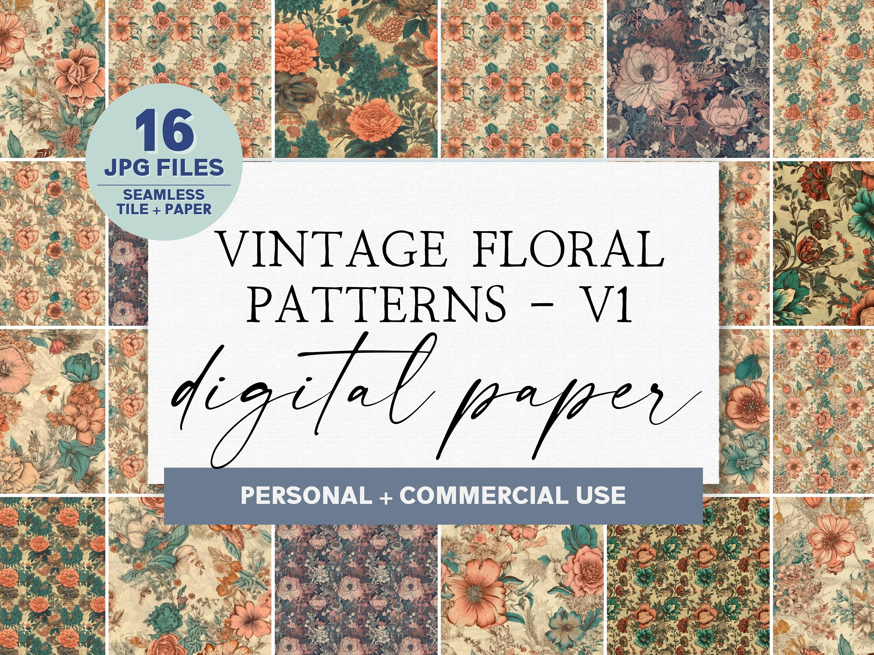 Vintage Floral Digital Paper | Commercial Use | Vintage Floral ...