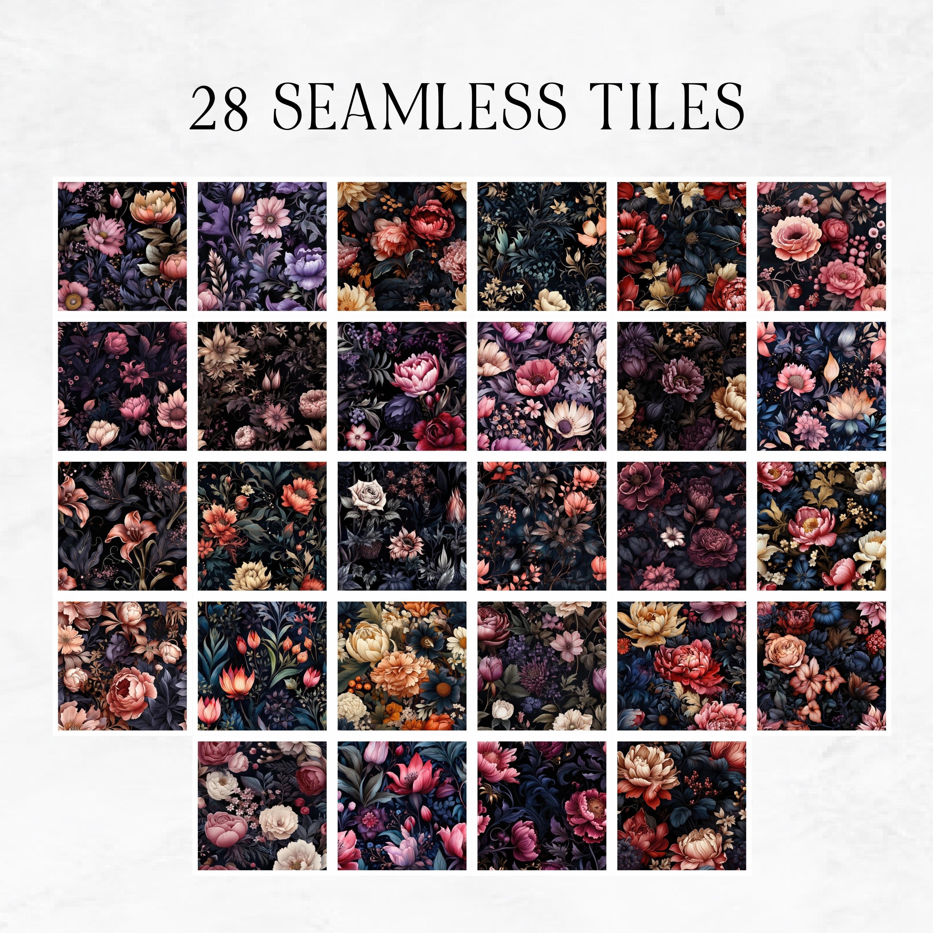 56 Gothic Floral Digital Paper, Dark Floral Seamless Pattern, Dark ...