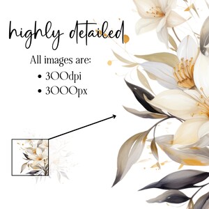 47 White and Gold Floral Clipart, White Flower Clipart, Wedding Flower ...