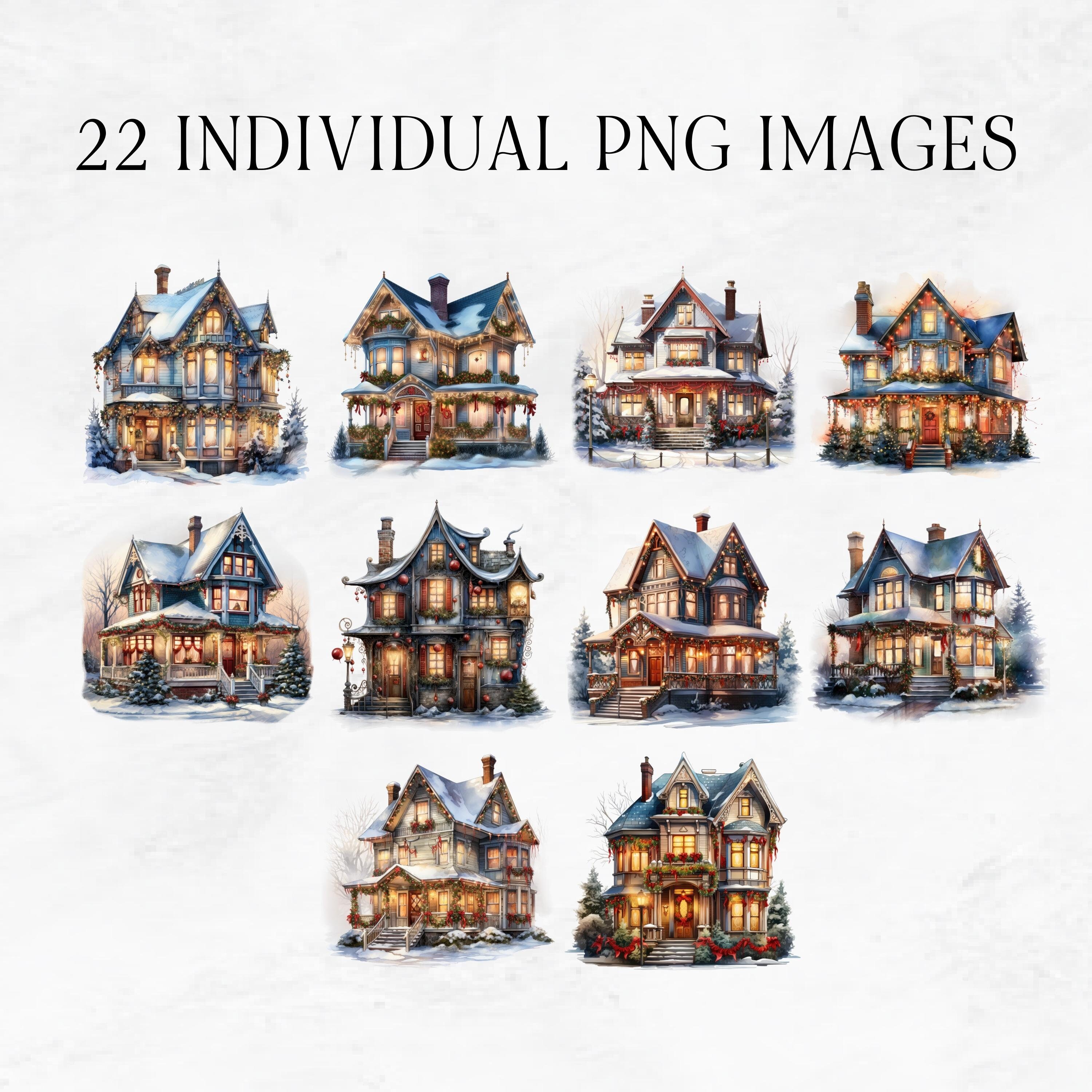 22 Watercolor Christmas House Clipart, Cozy Christmas Clipart ...