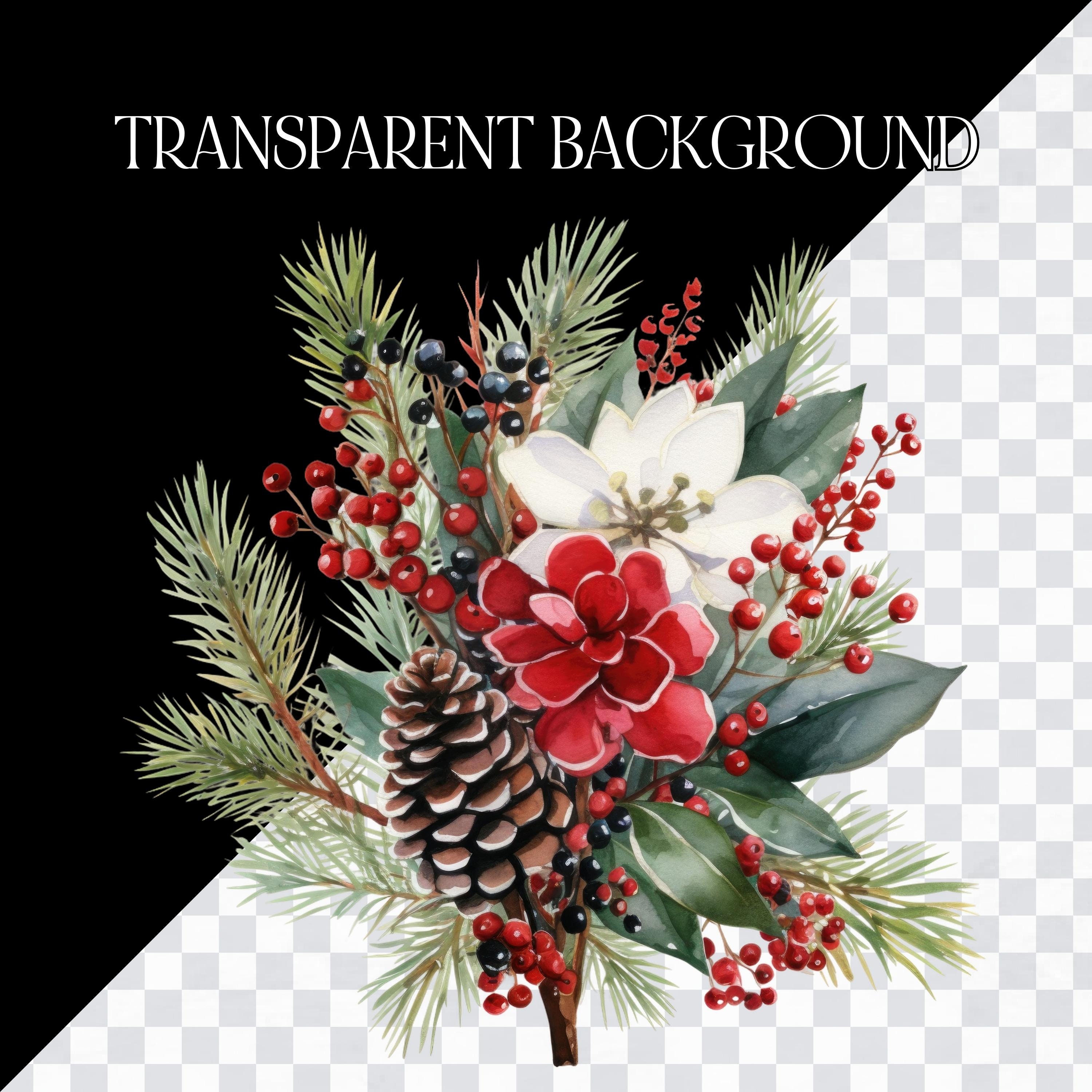 16 Traditional Christmas Floral Clipart, Christmas Floral Watercolor ...