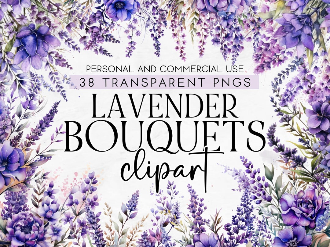 30 Watercolor Lavender Floral Bouquet Clipart, Wedding Clipart, Wedding ...