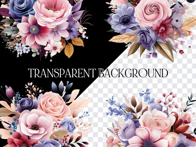 21 Purple and Pink Flowers Clipart, Purple Wedding Flowers Clipart ...