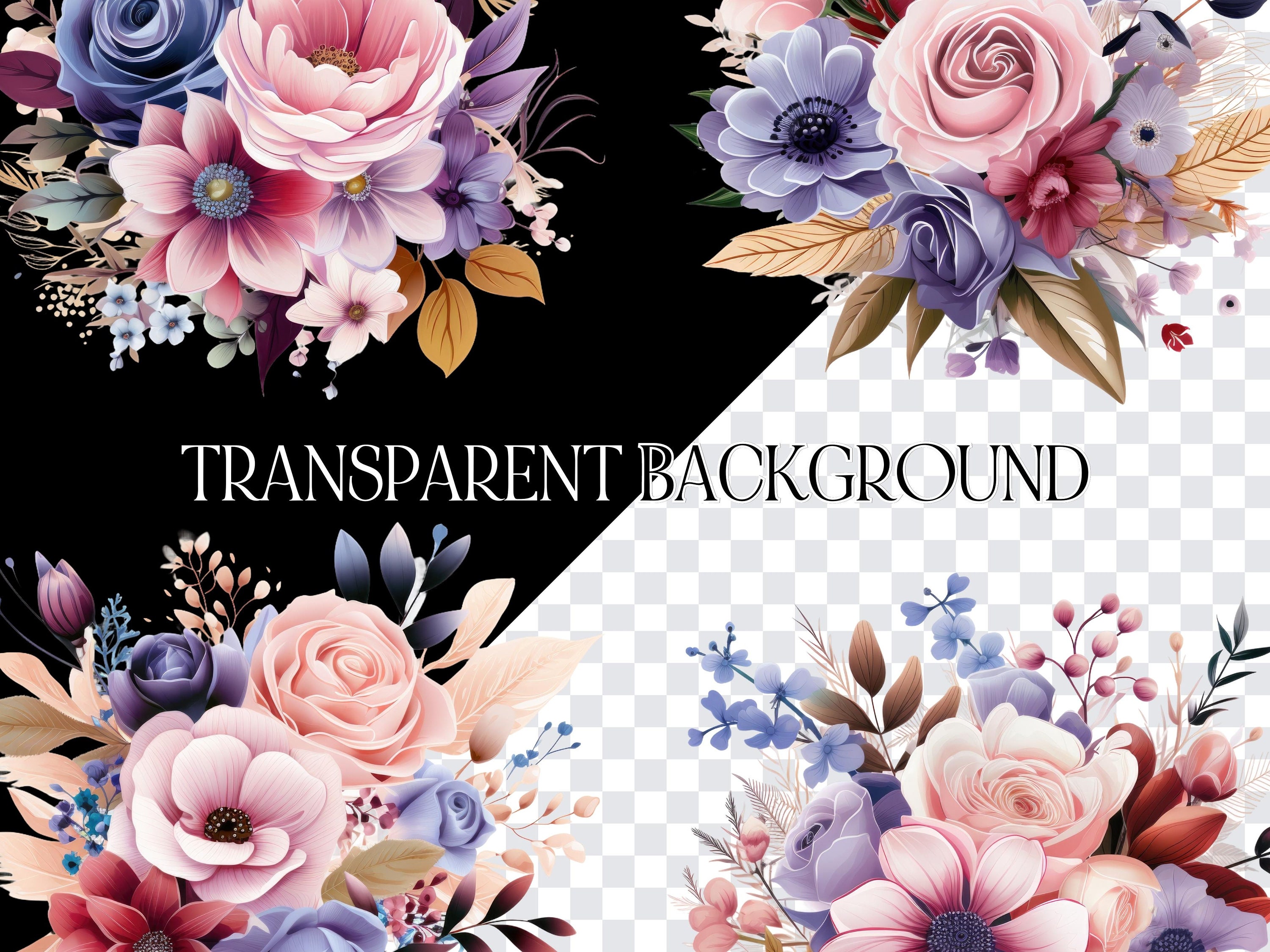 21 Purple and Pink Flowers Clipart, Purple Wedding Flowers Clipart ...