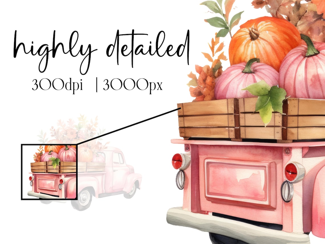 10 Pink Fall Pumpkin Truck Clipart PNG, Baby Shower Clipart, Pink ...