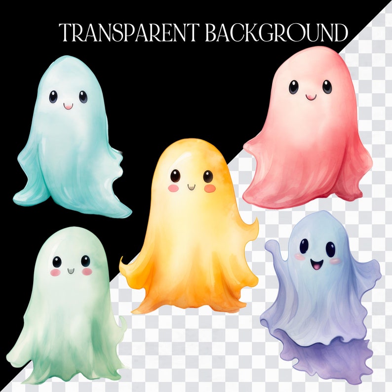 57 Watercolor Pastel Ghost Clipart, Cute Halloween Ghost Clipart ...