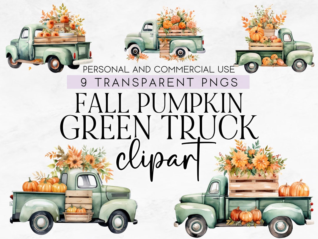 9 Sage Green Truck With Pumpkins Clipart, Pumpkin Truck Baby Shower ...