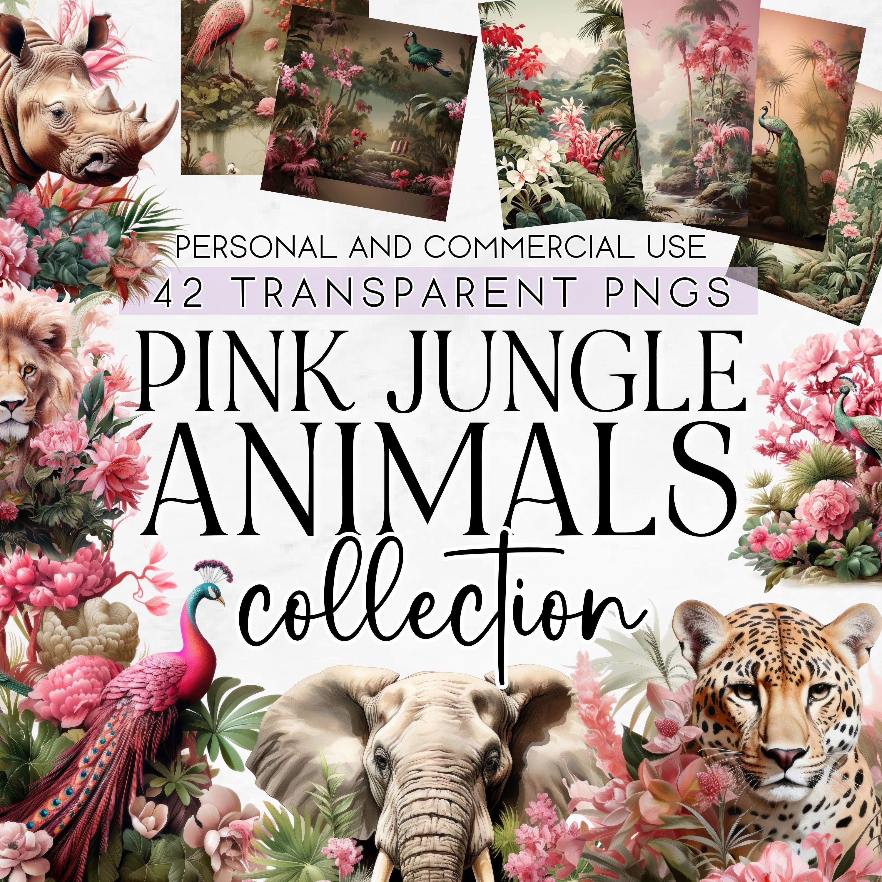 Pink Jungle Animals Clipart Collection, Jungle Safari Clipart ...