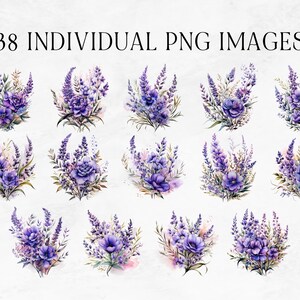 30 Watercolor Lavender Floral Bouquet Clipart, Wedding Clipart, Wedding ...