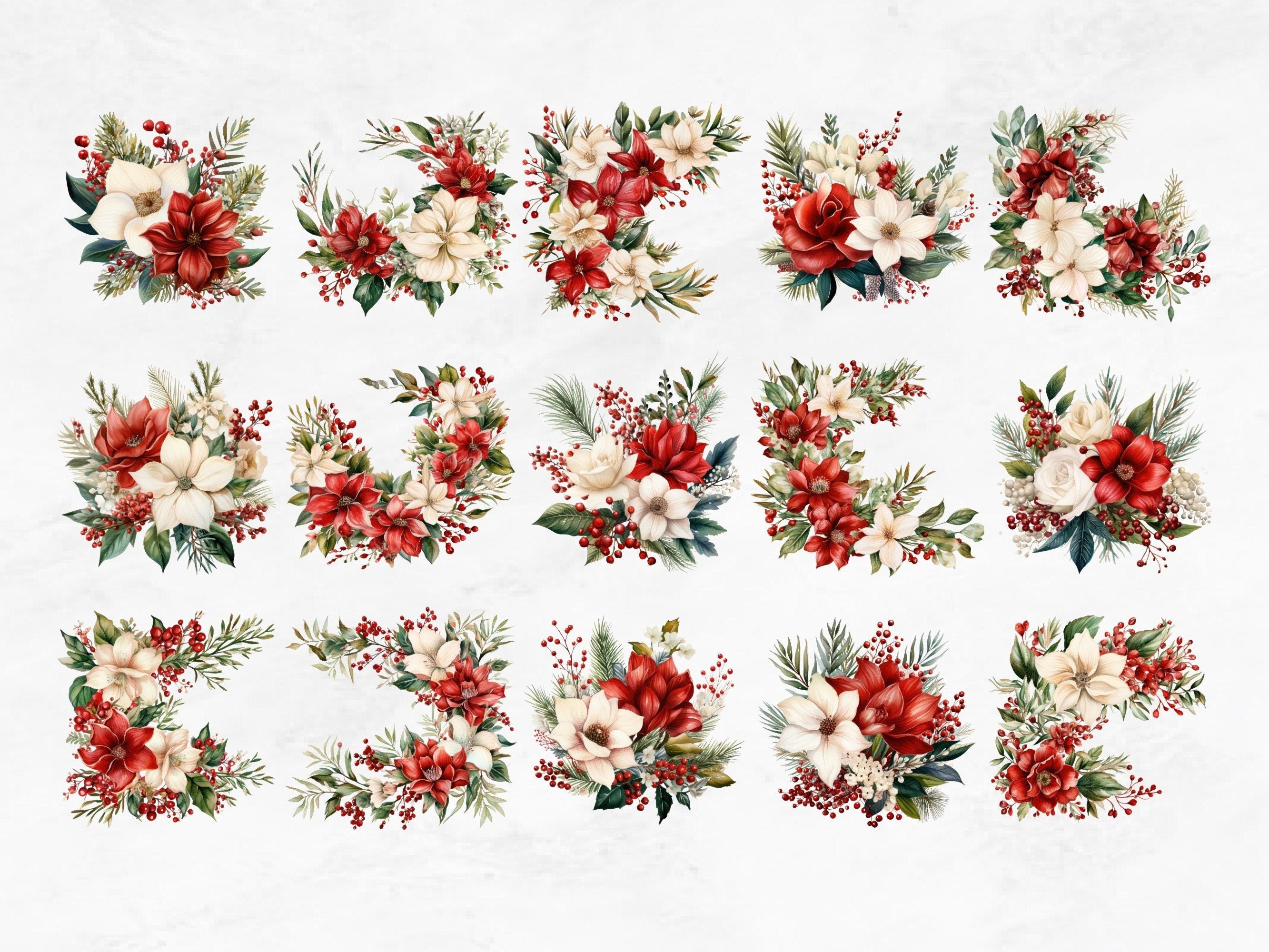 55 Christmas Flowers Clipart Bundle, Commercial Use Clipart ...